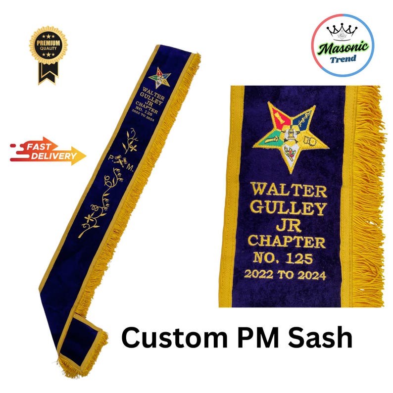 Masonic OES Custom Sash With Premium Quality Embroidery Work on Purple ...