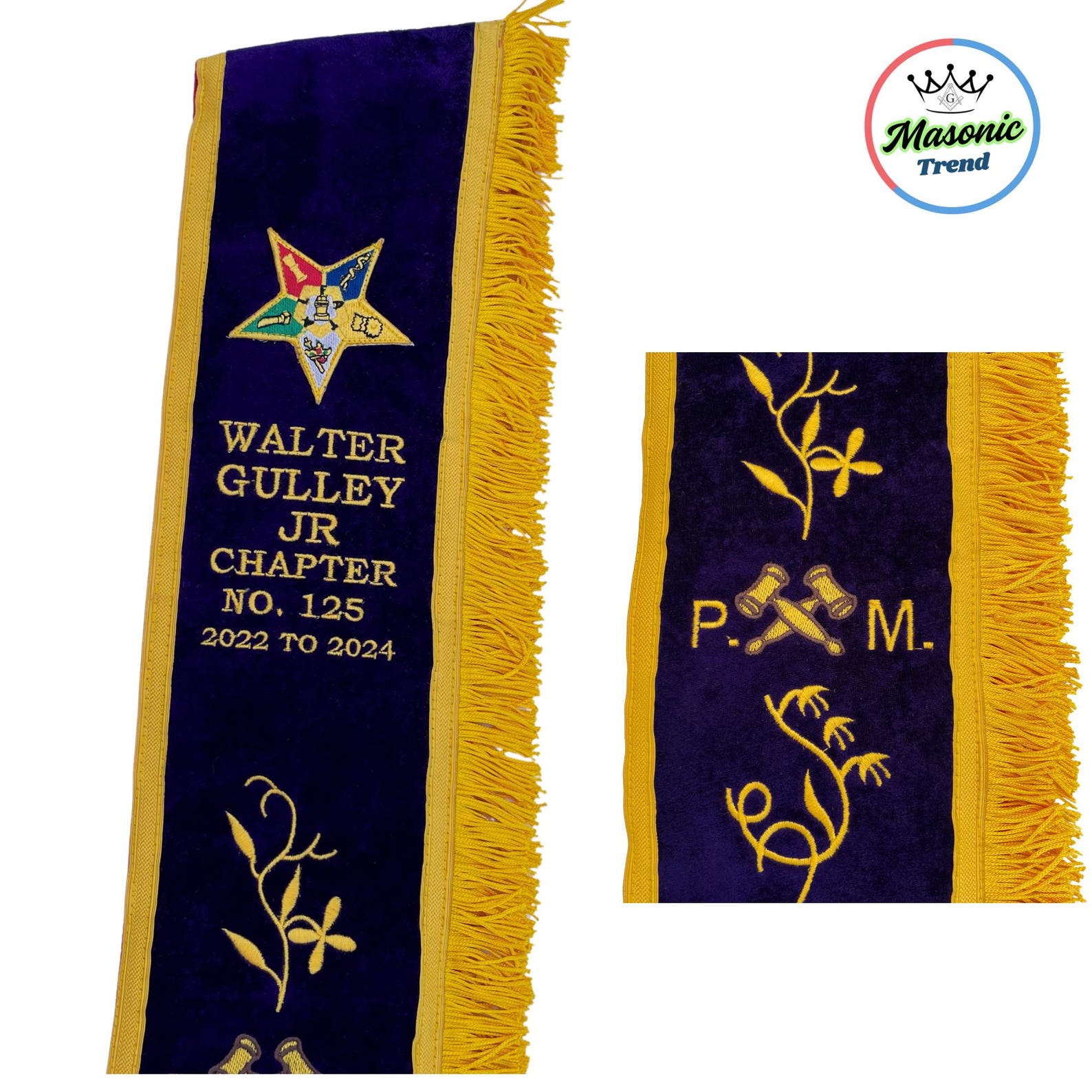Masonic OES Custom Sash With Premium Quality Embroidery Work on Purple ...