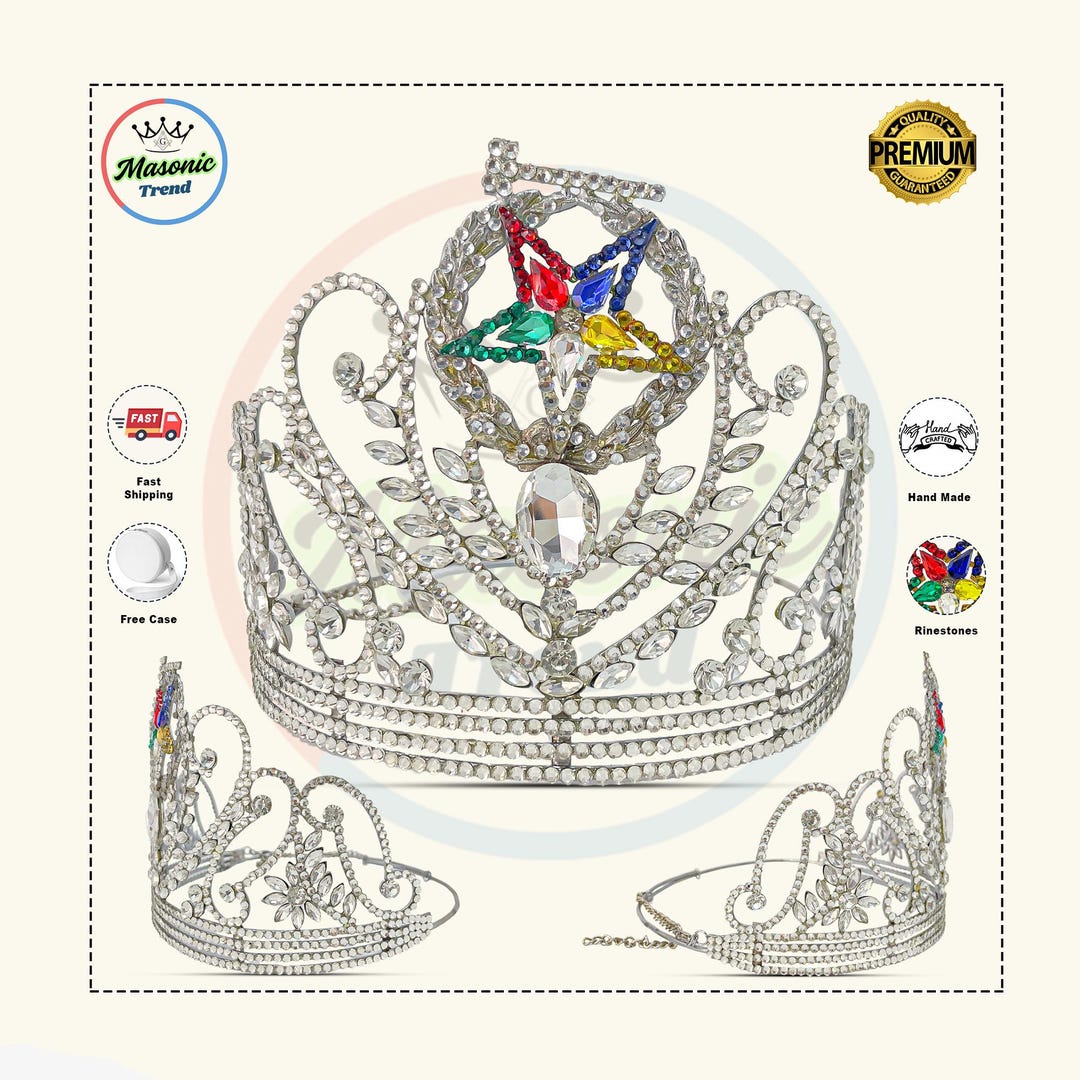 Grand Worthy Matron OES Big Size Crown, Gorgeous Style in Silver Tone ...