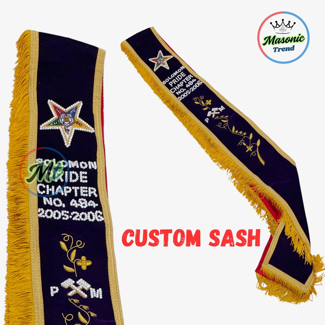 Masonic PM Sash With Rhinestones Hand Embroidery Bullion Work on Purple ...
