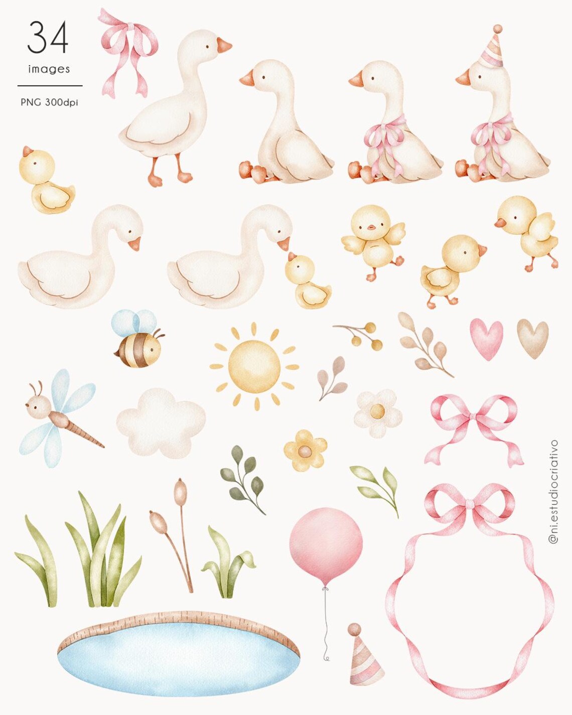 Little Goose Watercolor Clipart, Spring Vintage Cottagecore, Silly ...
