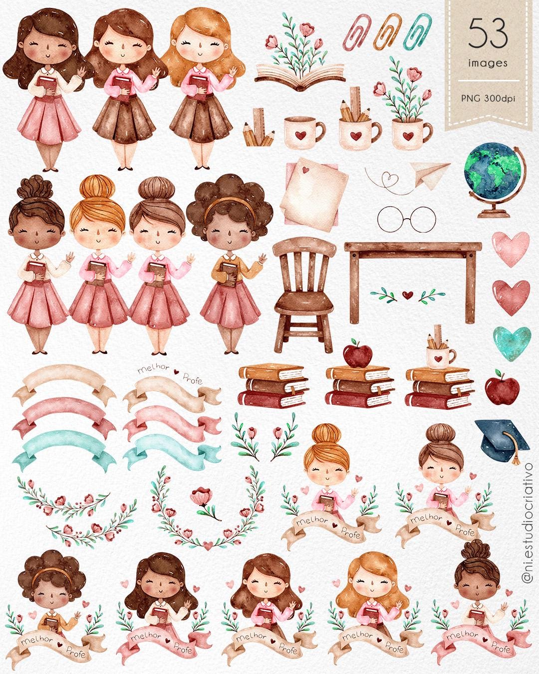 Dear Teacher Watercolor Clipart, Teacher's Day Gifts Illustrations ...