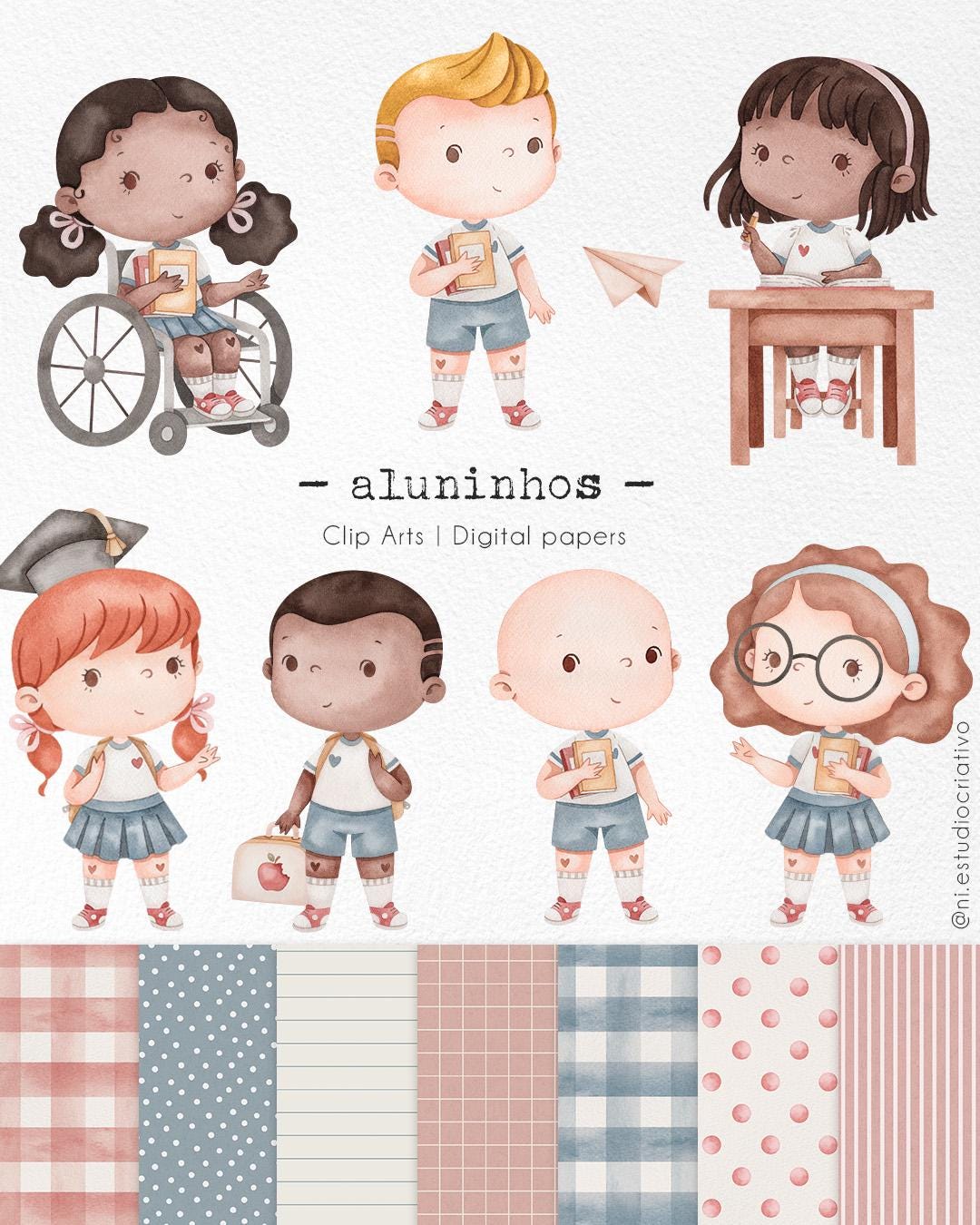 Back to School Kids Watercolor, Cute Student Clipart, Happy Children ...