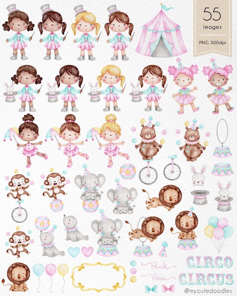 Pink Circus Watercolor Clipart, Pastel Color Circus Png, Cute Candy ...