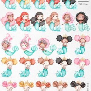 Cute Mermaids Watercolor Clipart, Under the Sea Animals, Baby Shower ...