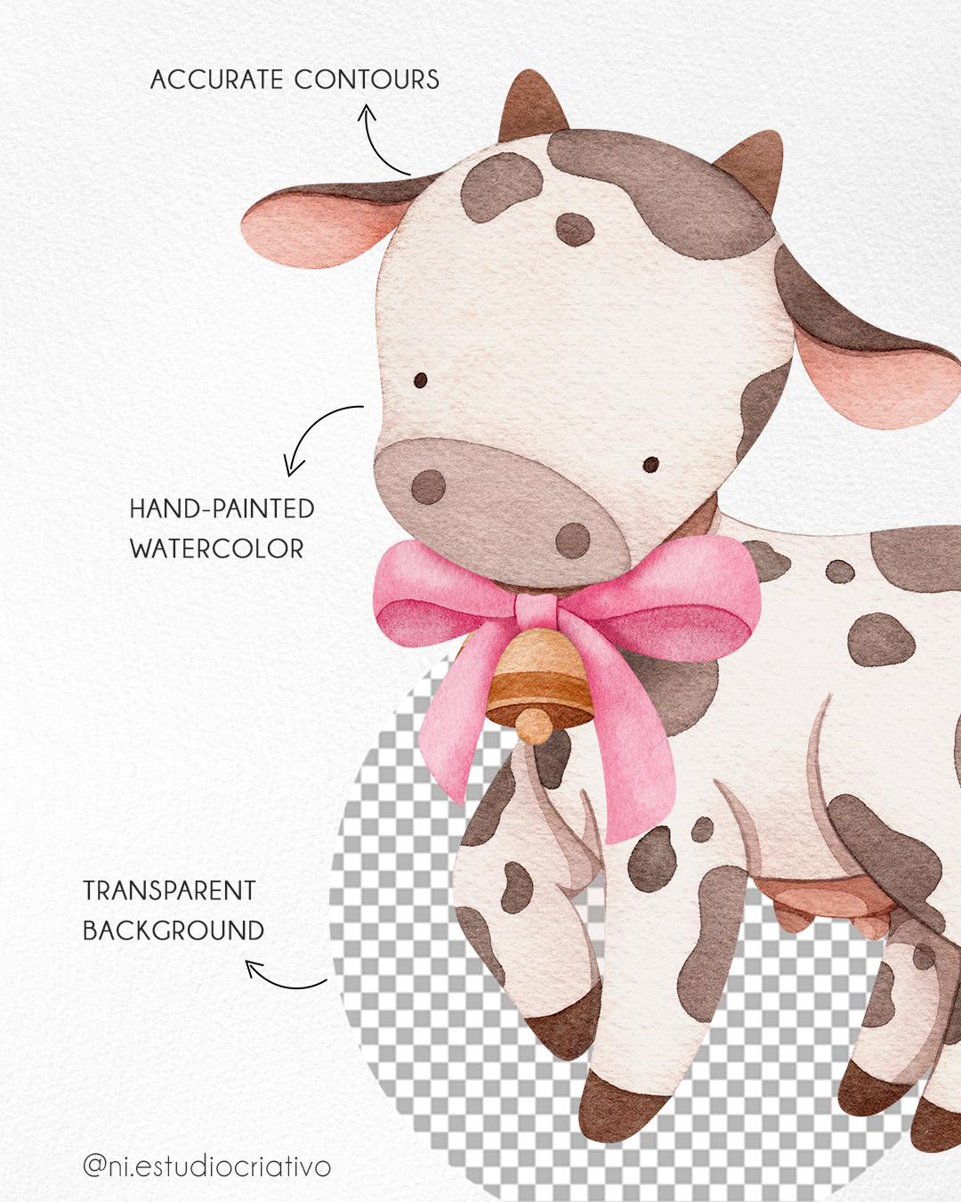 Little Pink Farm Watercolor Clipart, Farm Animals, Cute Farmer Girl ...