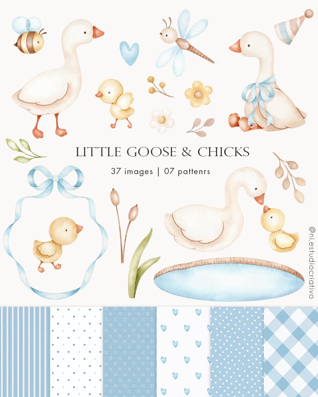 Little Goose Watercolor Clipart, Spring Vintage Cottagecore, Silly Goose Watercolor Clipart ...