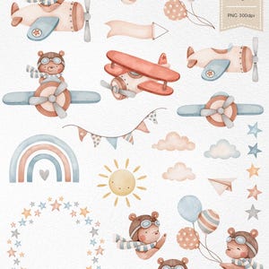 Airplane Watercolor Clipart Set, Cute Animals Illustration, Baby Bear ...