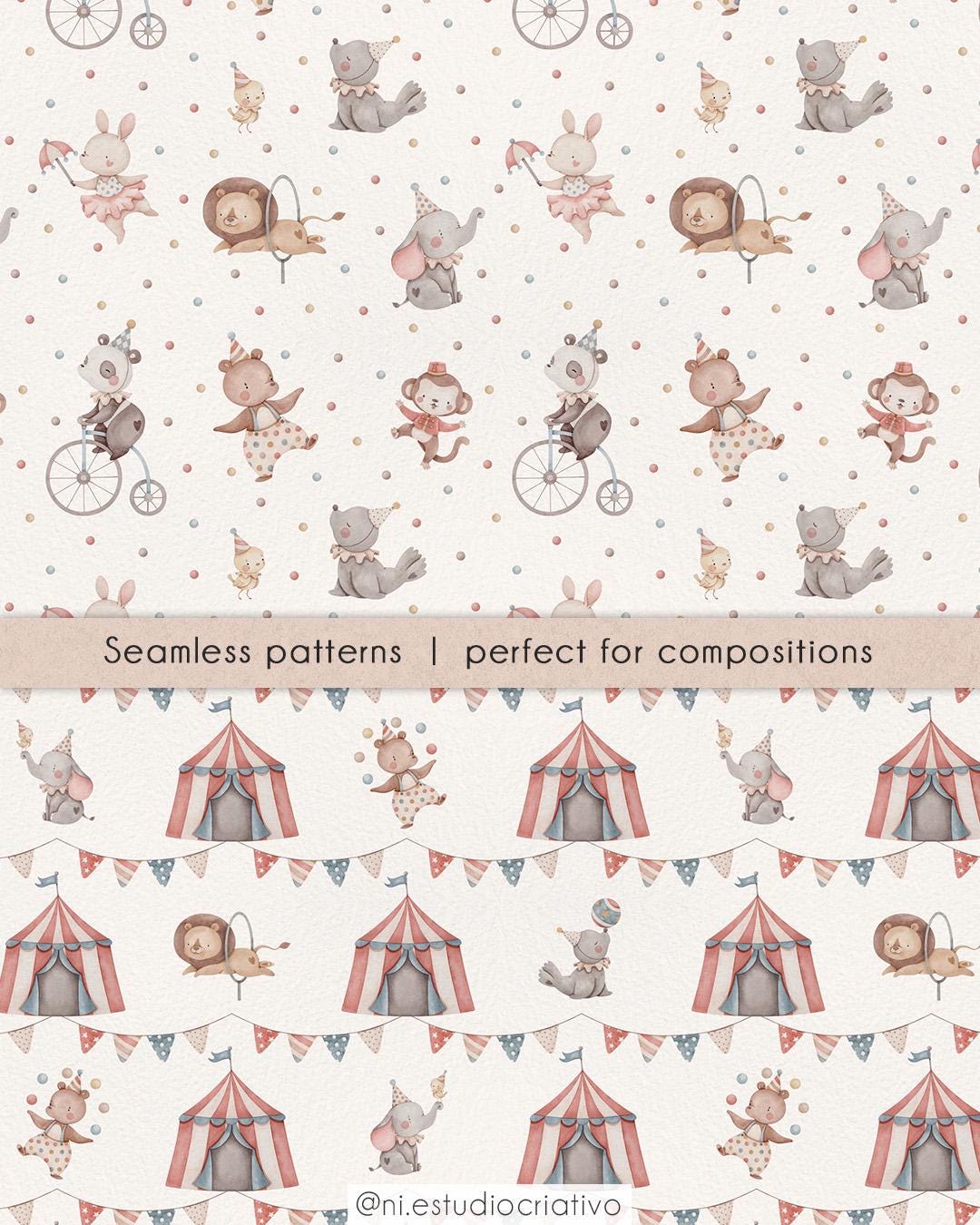 Circus Watercolor Clipart Set, Circus Invitation Bear PNG, Colorfull ...