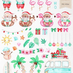 Cute Tropical Christmas Clipart, Cute Santa, Tropical Holiday, Hawaiian ...