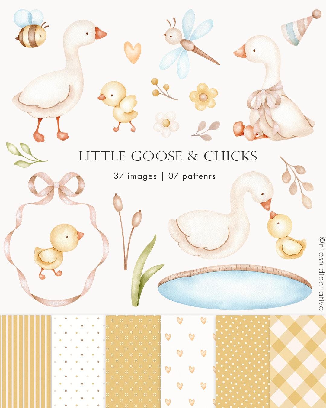 Little Goose Watercolor Clipart, Spring Vintage Cottagecore, Silly ...