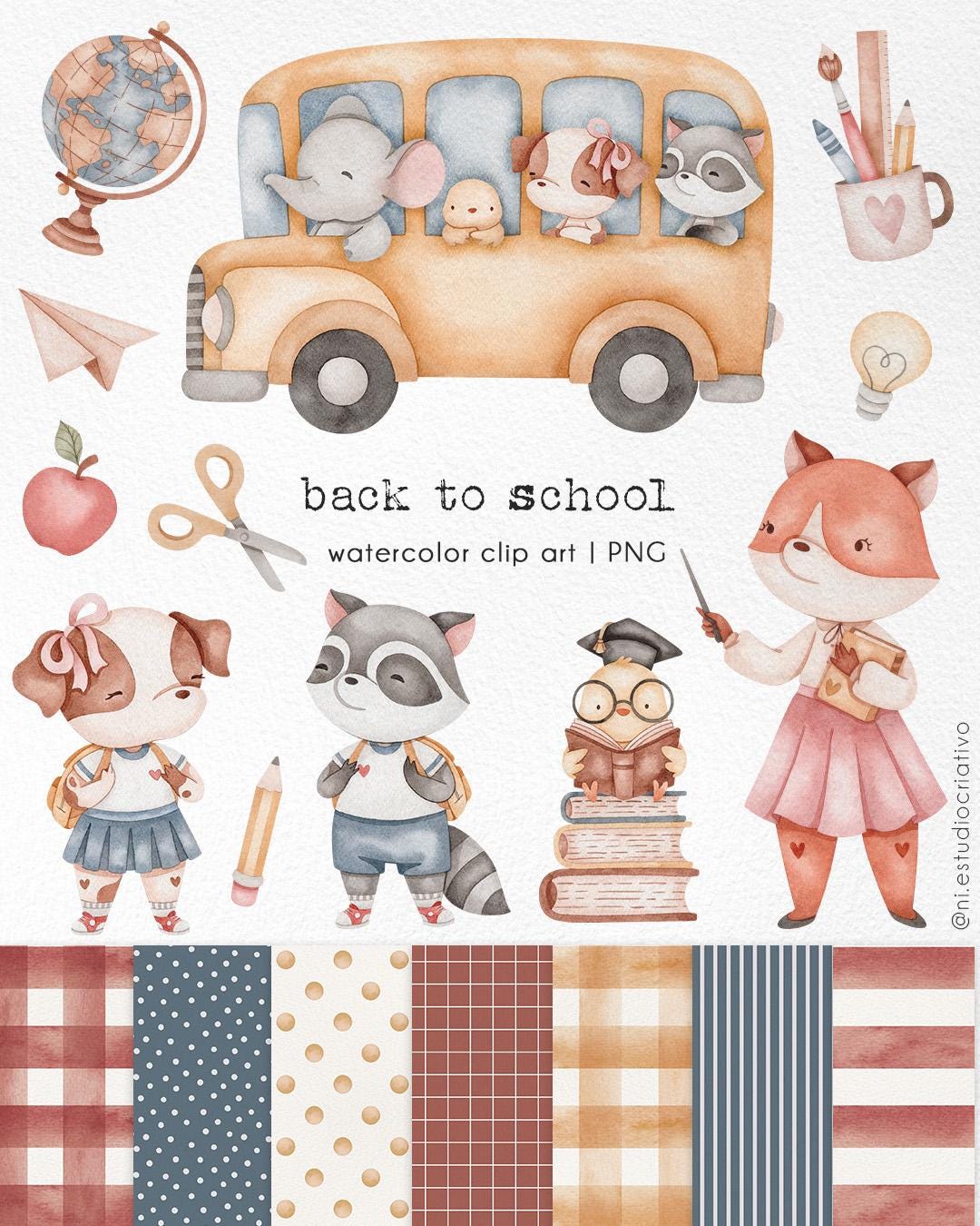 Back to School Watercolor Clipart, First Day of School Png, School ...