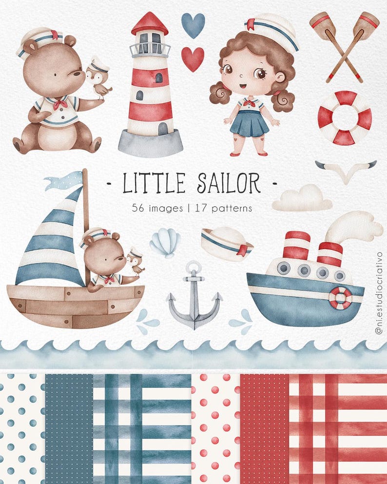 Little Sailor Watercolor Clipart, Cute Sailor Teddy Bear Clipart ...