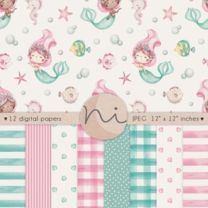 Cute Mermaids Watercolor Clipart, Under the Sea Animals, Baby Shower ...