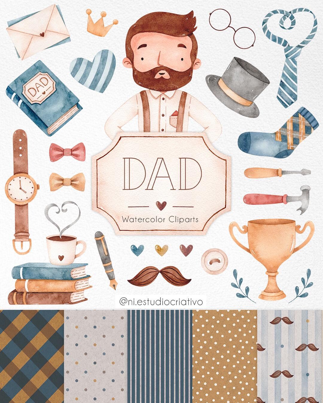 Dad Watercolor Clipart, Father's Day Gift, Daddy Birthday Card ...