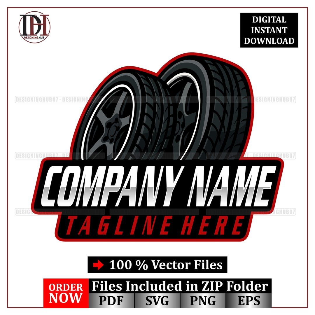 Twin Wheel Tire Shop Logo | Editable Auto Garage Branding (svg, Pdf ...