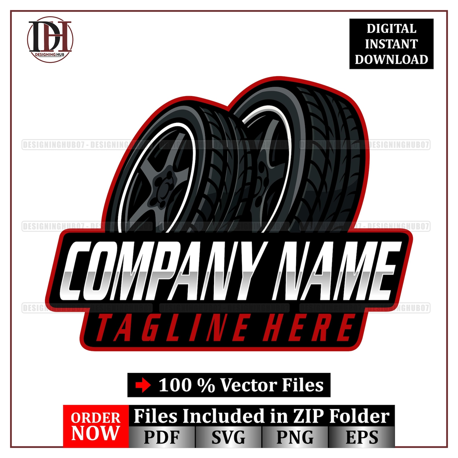 Twin Wheel Tire Shop Logo | Editable Auto Garage Branding (svg, Pdf ...