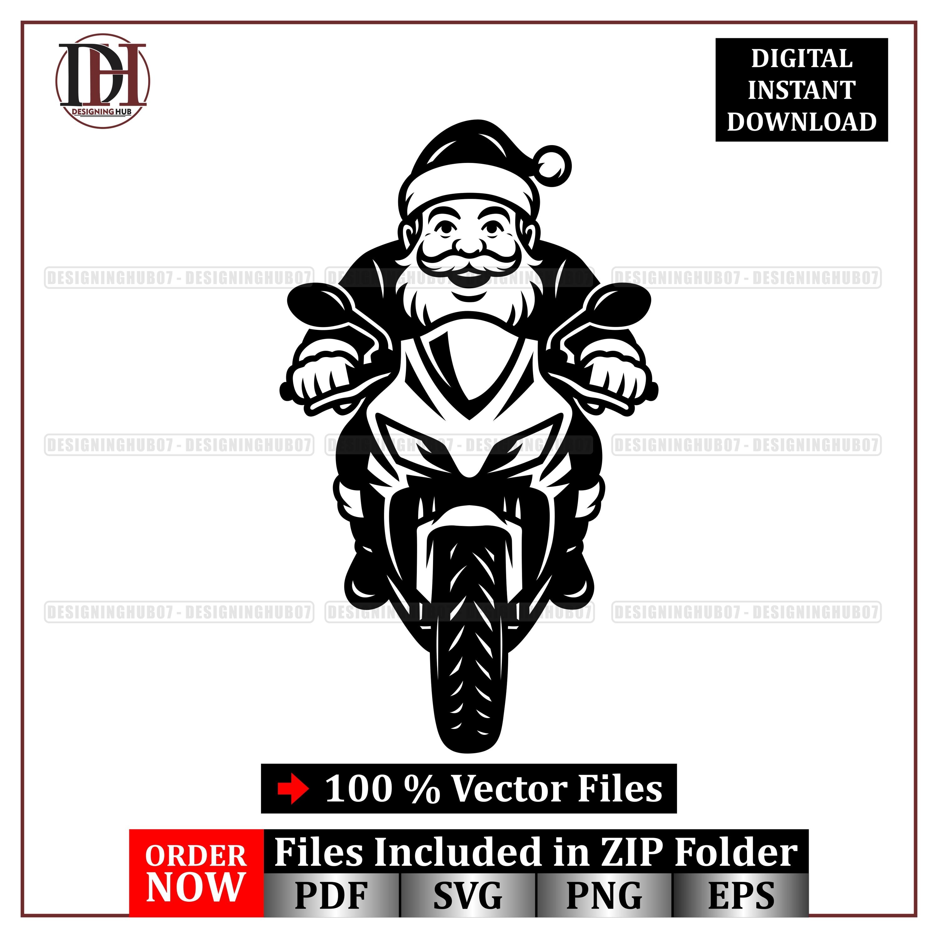 Santa Riding Motorcycle SVG | Christmas Biker Vector | Holiday Santa ...