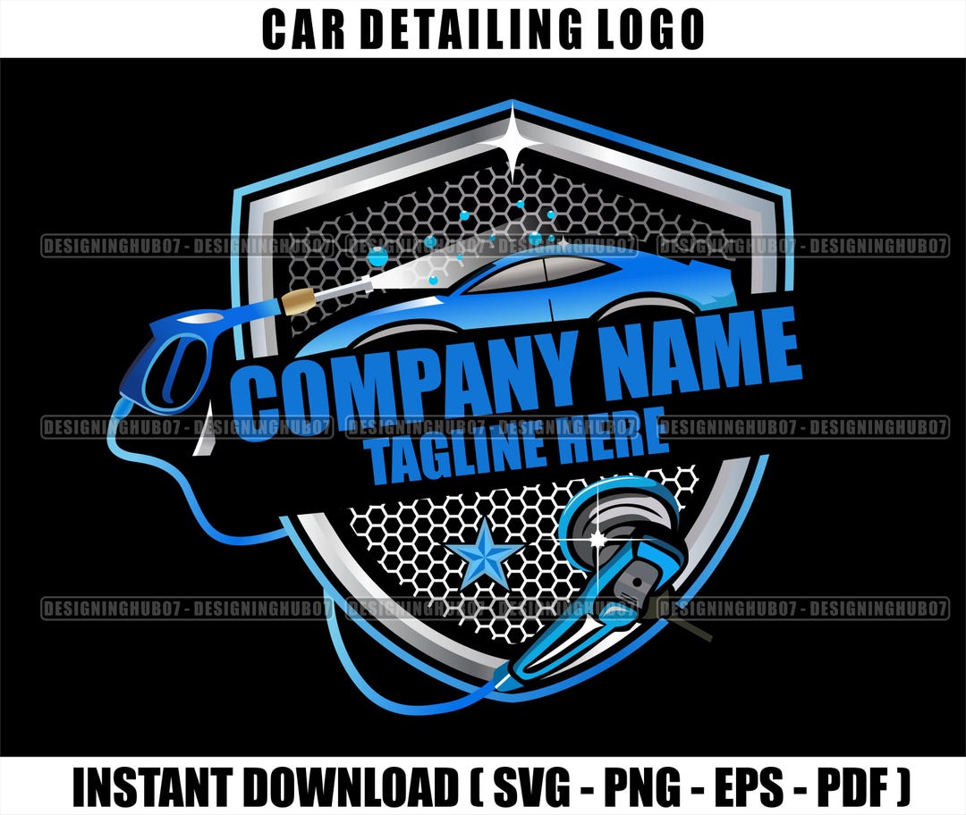 Car Detailing Logo Template | Editable Shield Emblem With Foam Gun ...