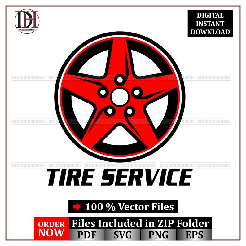 Tire Service Logo Vector | Red Wheel Rim SVG Design | Auto Shop ...