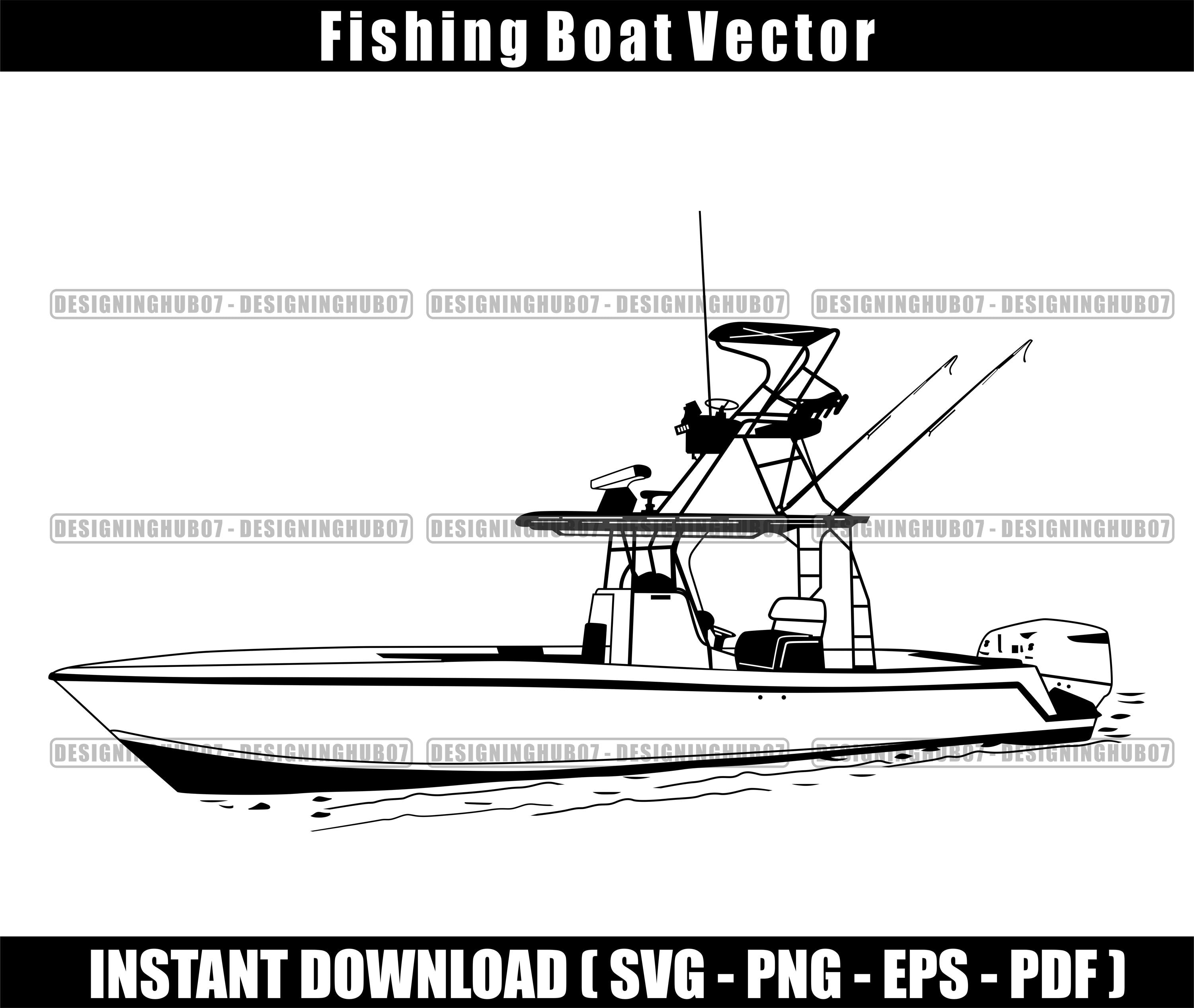 Fishing Boat Vector SVG: Offshore Silhouette, Marine Graphic (digital ...
