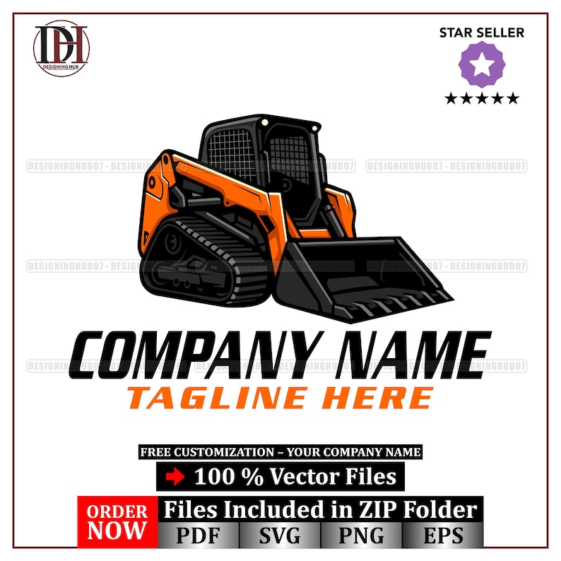 Custom Skid Steer Loader Logo: Construction Equipment Branding (vector ...