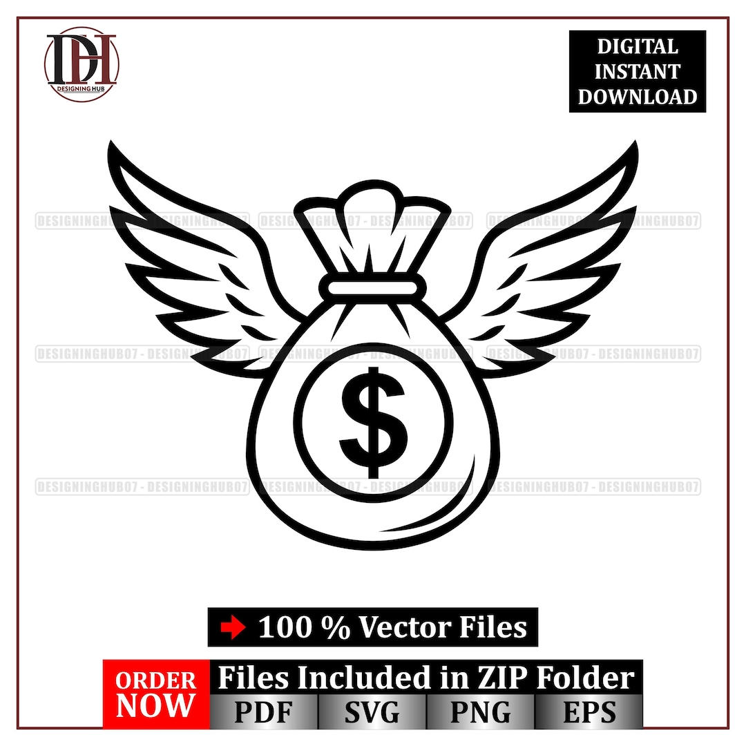 Flying Money Bag SVG | Dollar Sign Clipart for Finance (vector Files ...