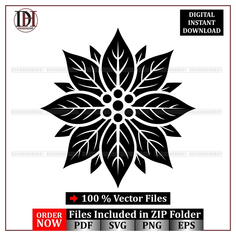 Floral Mandala SVG: Geometric Flower Vector, Tattoo Stencil (digital ...