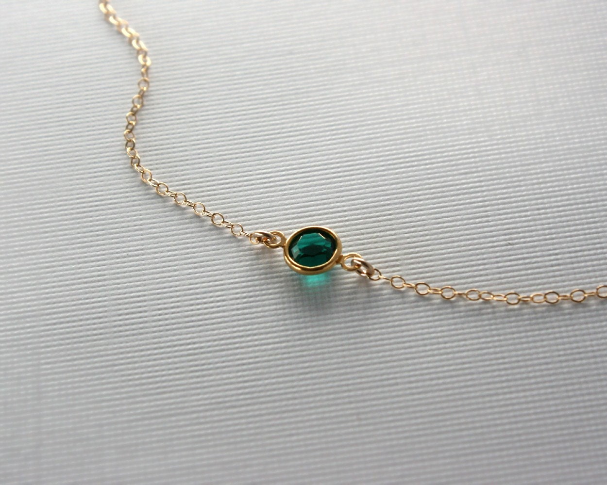 Emerald Green Crystal Necklace Gold Filled Chain Small - Etsy