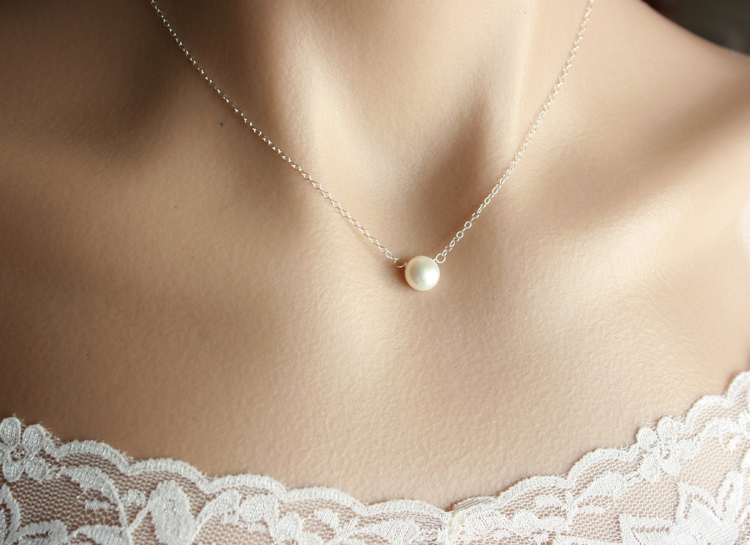 Dainty Pearl Necklace Sterling Silver Simple Elegant T Etsy