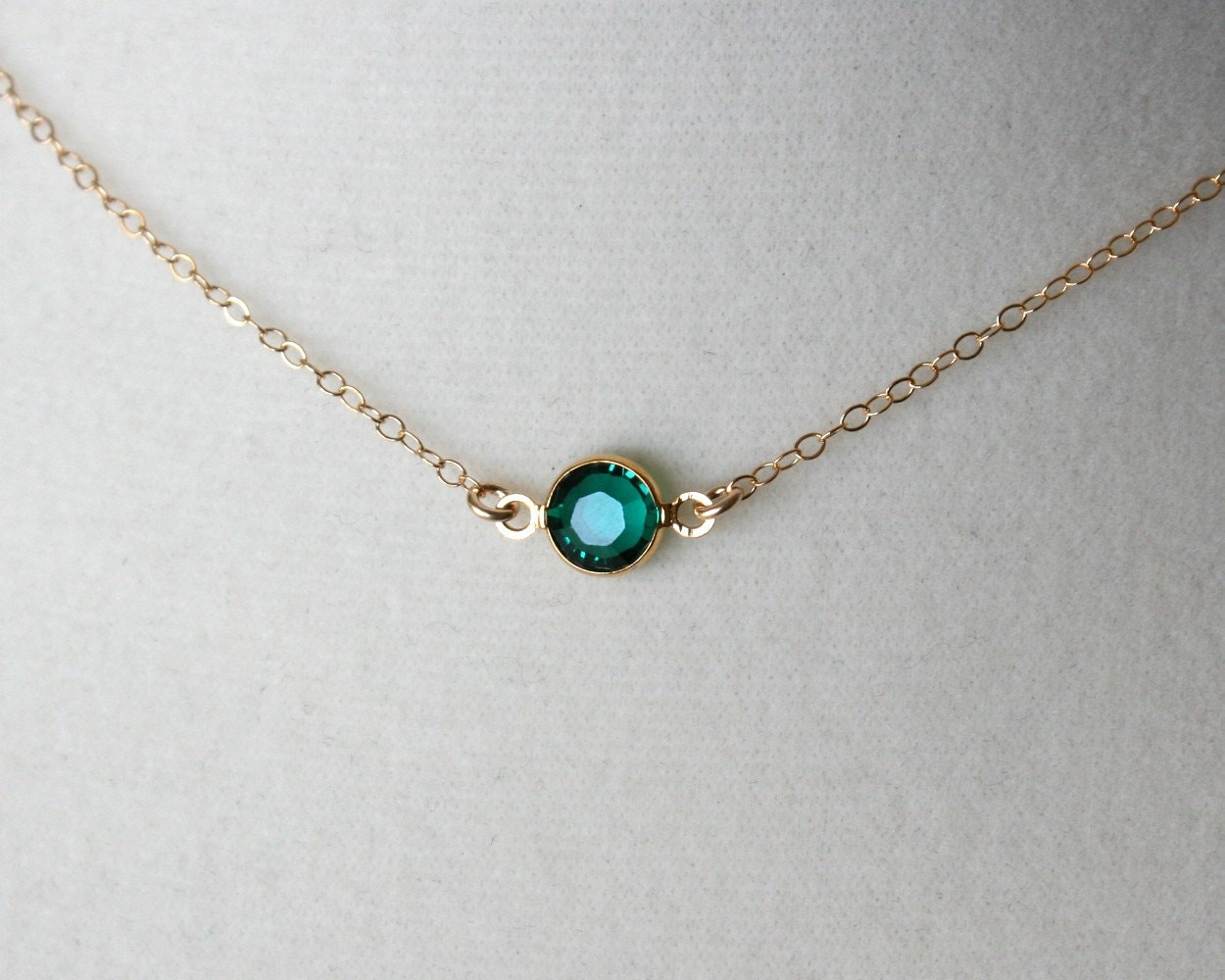 Emerald Green Crystal Necklace Gold Filled Chain Small - Etsy