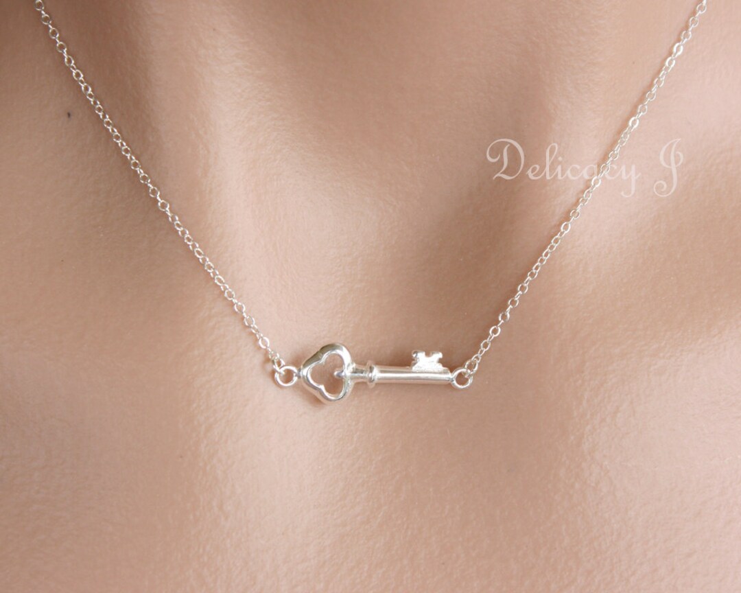 Sideways Key Necklace Sterling Silver, Gift for Girlfriend, 21st ...