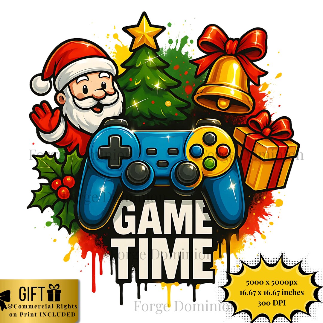 Game Time PNG: Gamer Controller Clipart, Christmas Design (digital ...