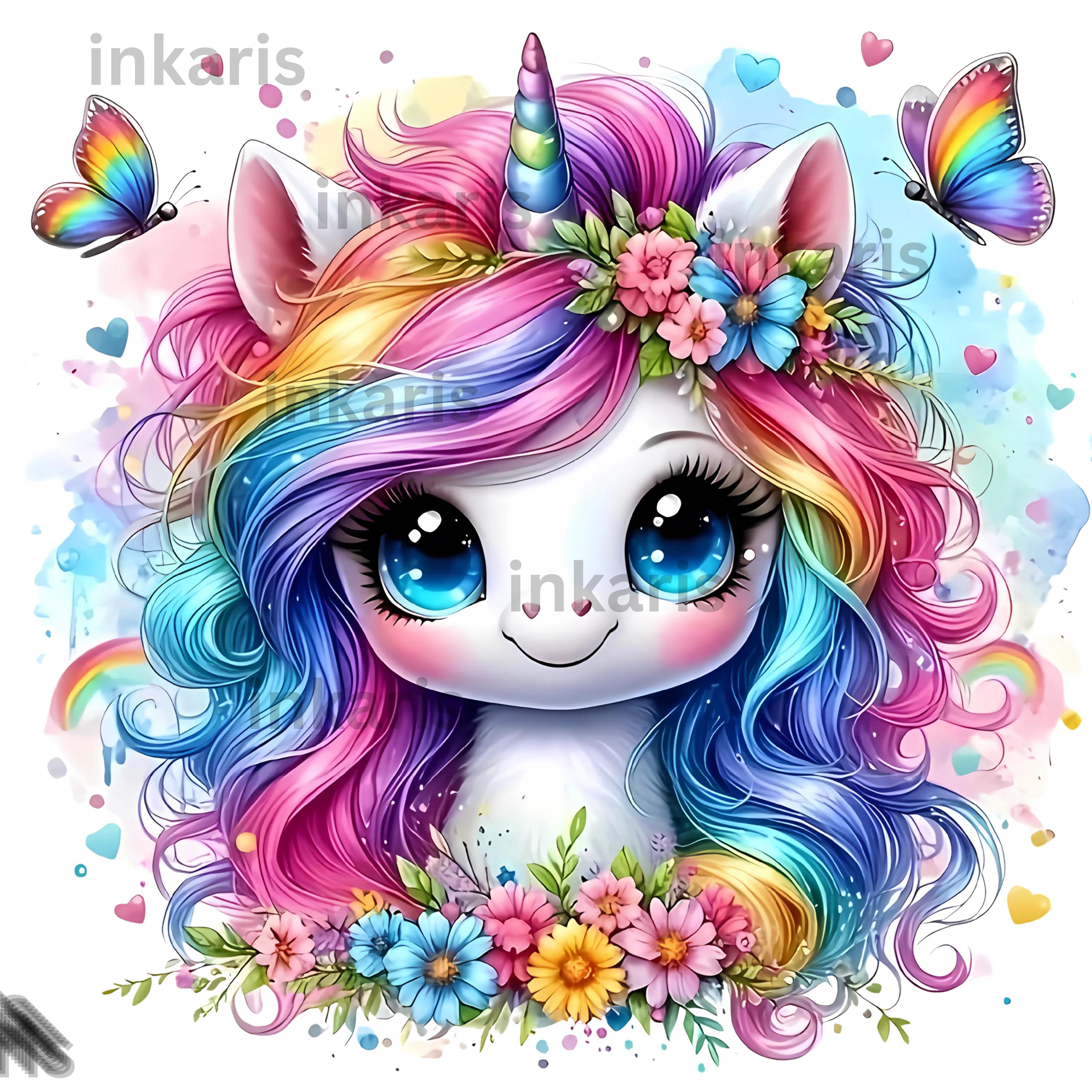 Pastel Unicorn PNG – Rainbow Mane, Flower Crown (digital Download) - Etsy