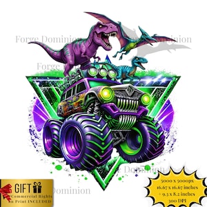 Monster Truck Dinosaurs Neon Green PNG – Watercolor Splash Shirt ...