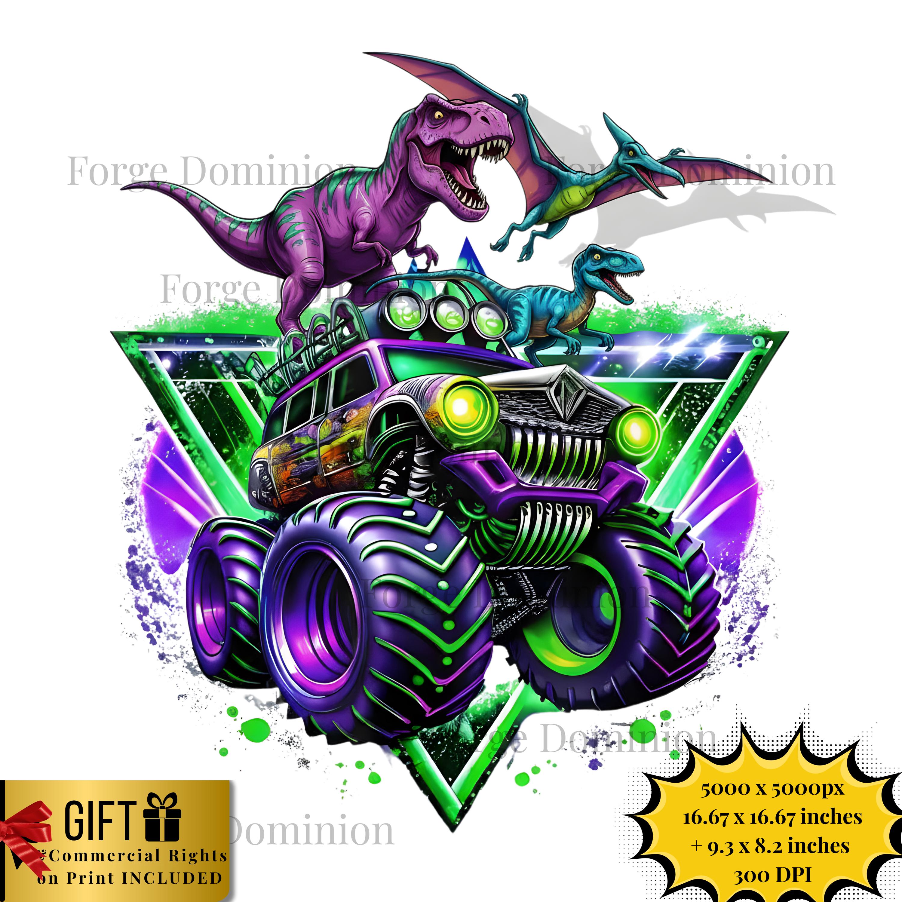 Monster Truck Dinosaurs Neon Green PNG – Watercolor Splash Shirt ...