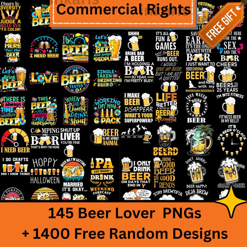 Beer Lover PNG Clipart Bundle: Funny Drinking Designs, Commercial Use ...