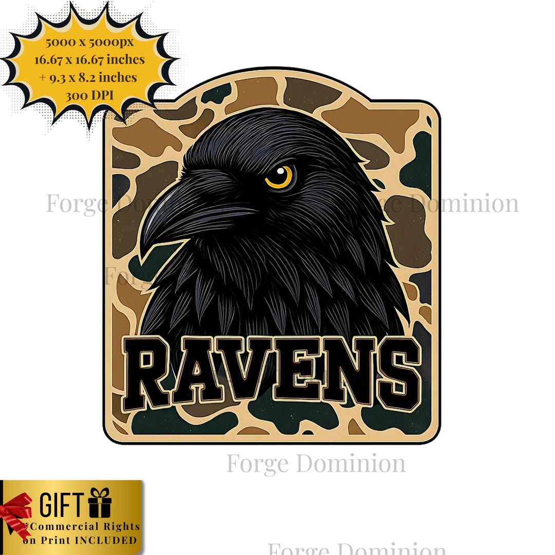 Ravens Football PNG: Camo Raven Mascot, College T-shirt Design (digital ...