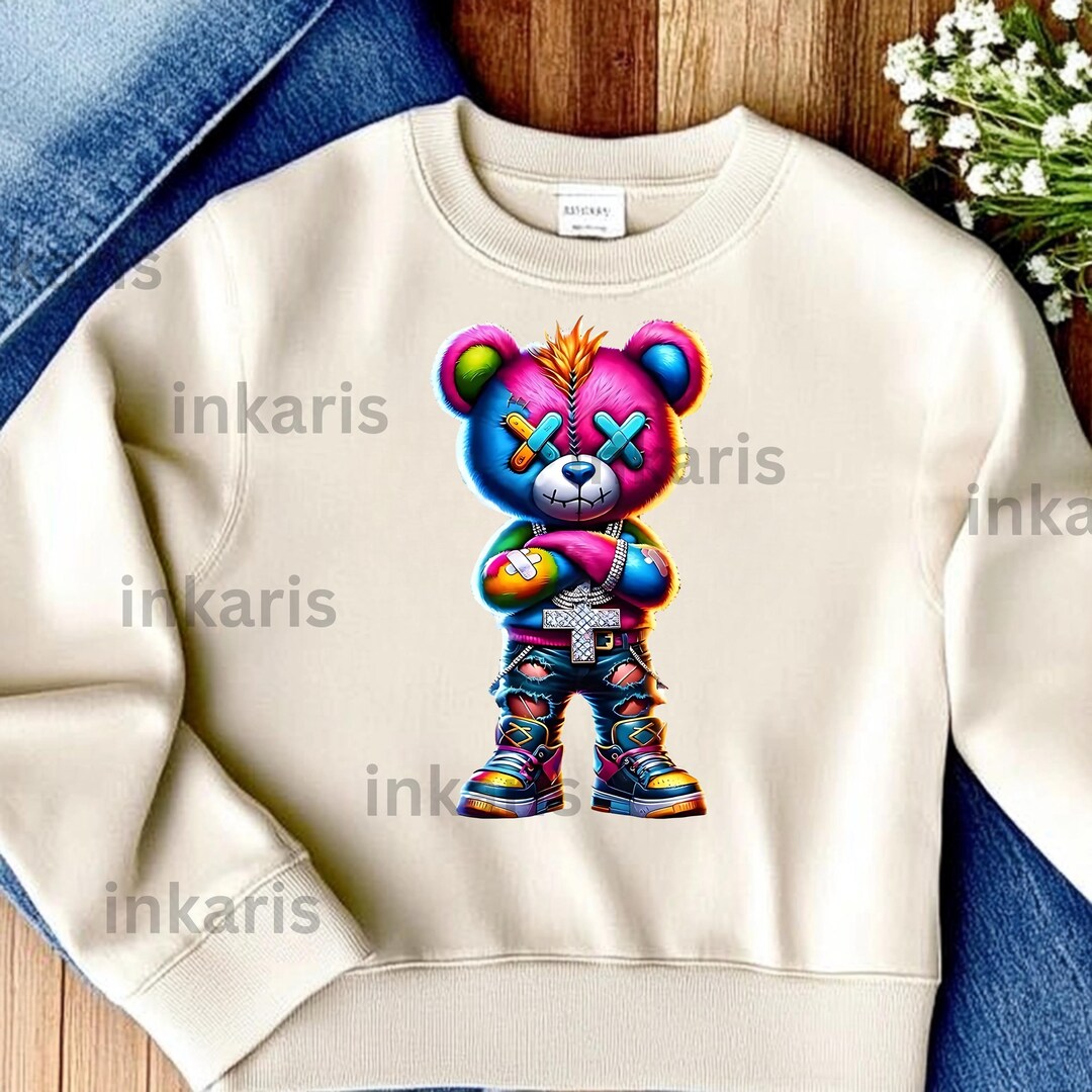 Punk Teddy Bear PNG • Colorful Trippy Clipart, Streetwear Design ...
