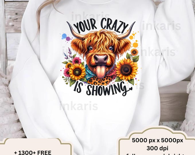 Sassy Highland Cow PNG | Floral Funny Cow Sublimation (digital Download ...
