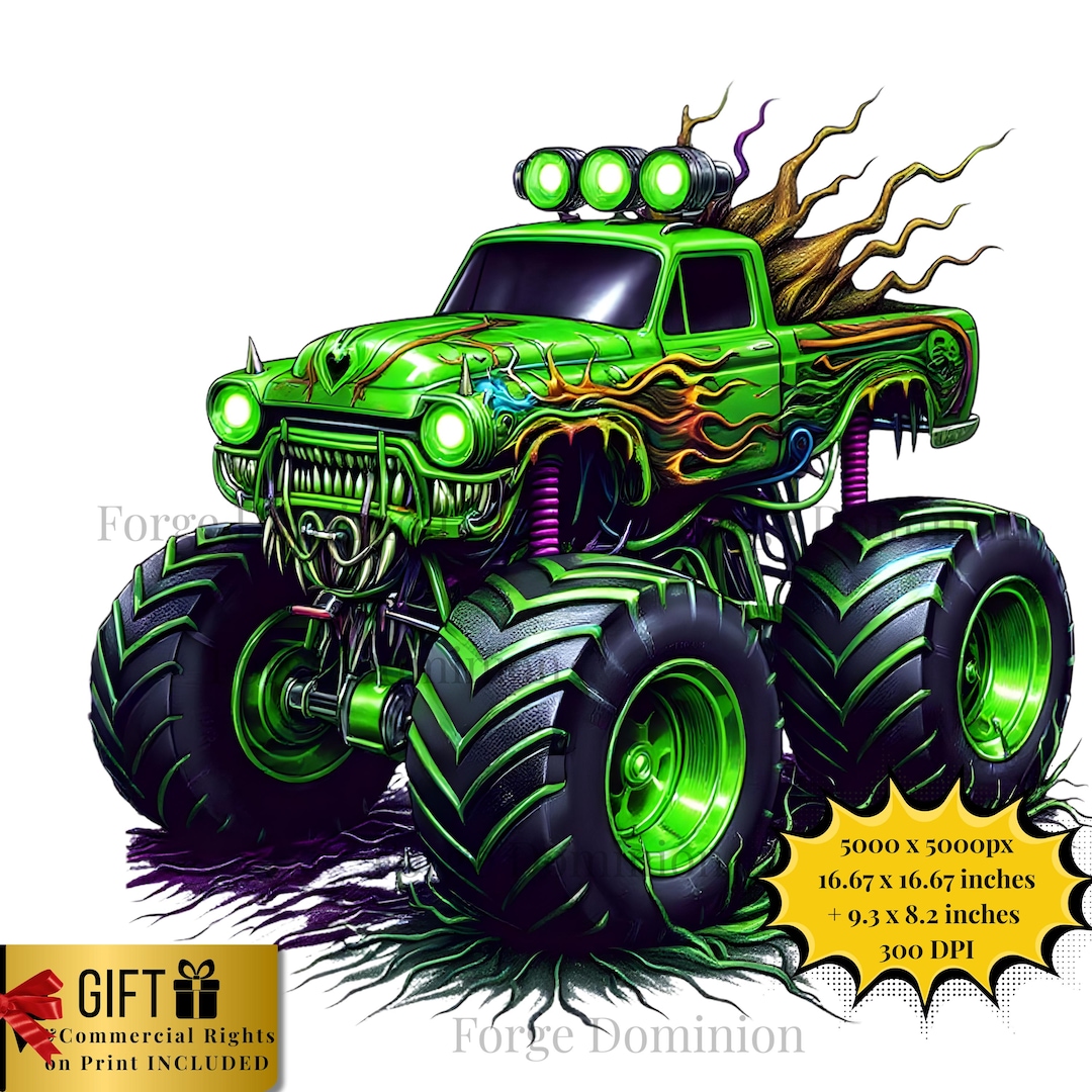 Neon Green Monster Truck PNG: Halloween | Birthday Party | Christmas ...