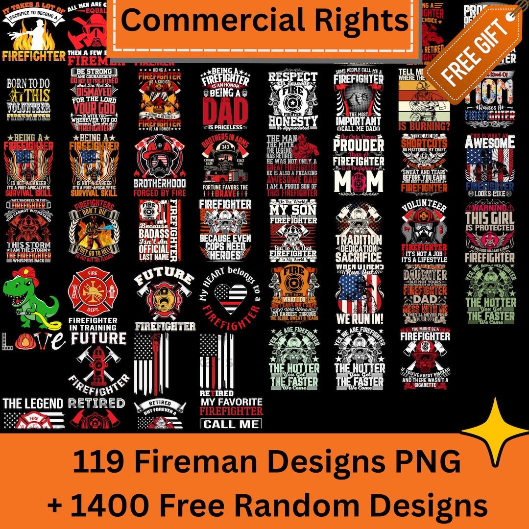Firefighter PNG Bundle: 119 Fireman Designs + 1400 Bonus Cliparts ...
