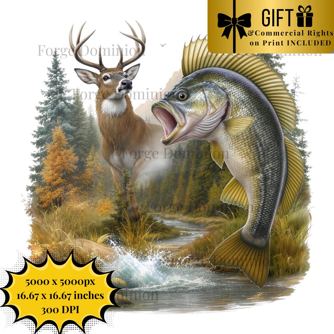 Deer and Bass Hunting PNG: Outdoor Wildlife Design (digital Download ...