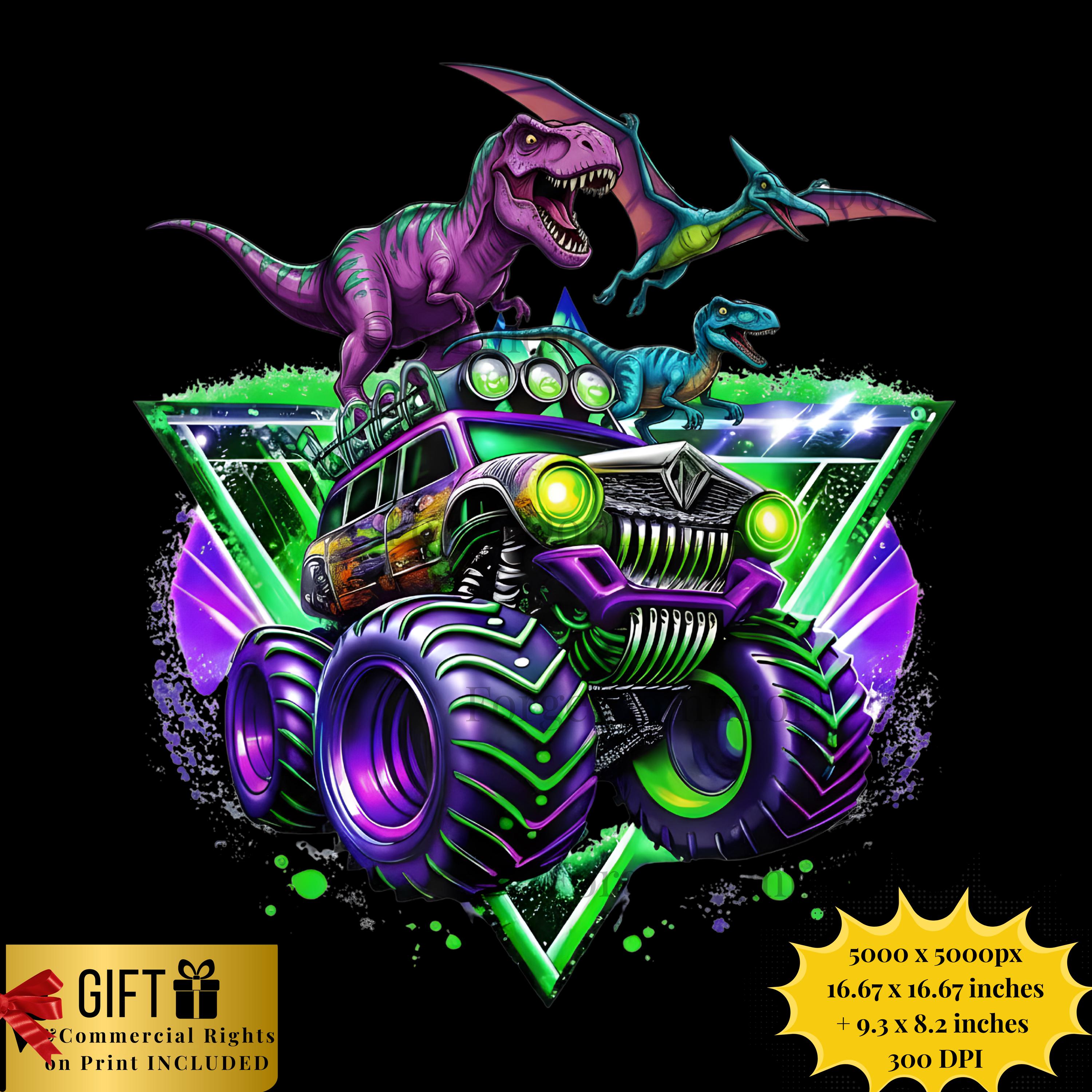 Monster Truck Dinosaurs Neon Green PNG – Watercolor Splash Shirt ...