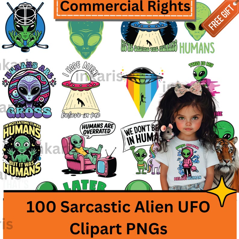 Funny Alien Pngs | UFO Clipart Bundle Sarcastic Extraterrestrial ...