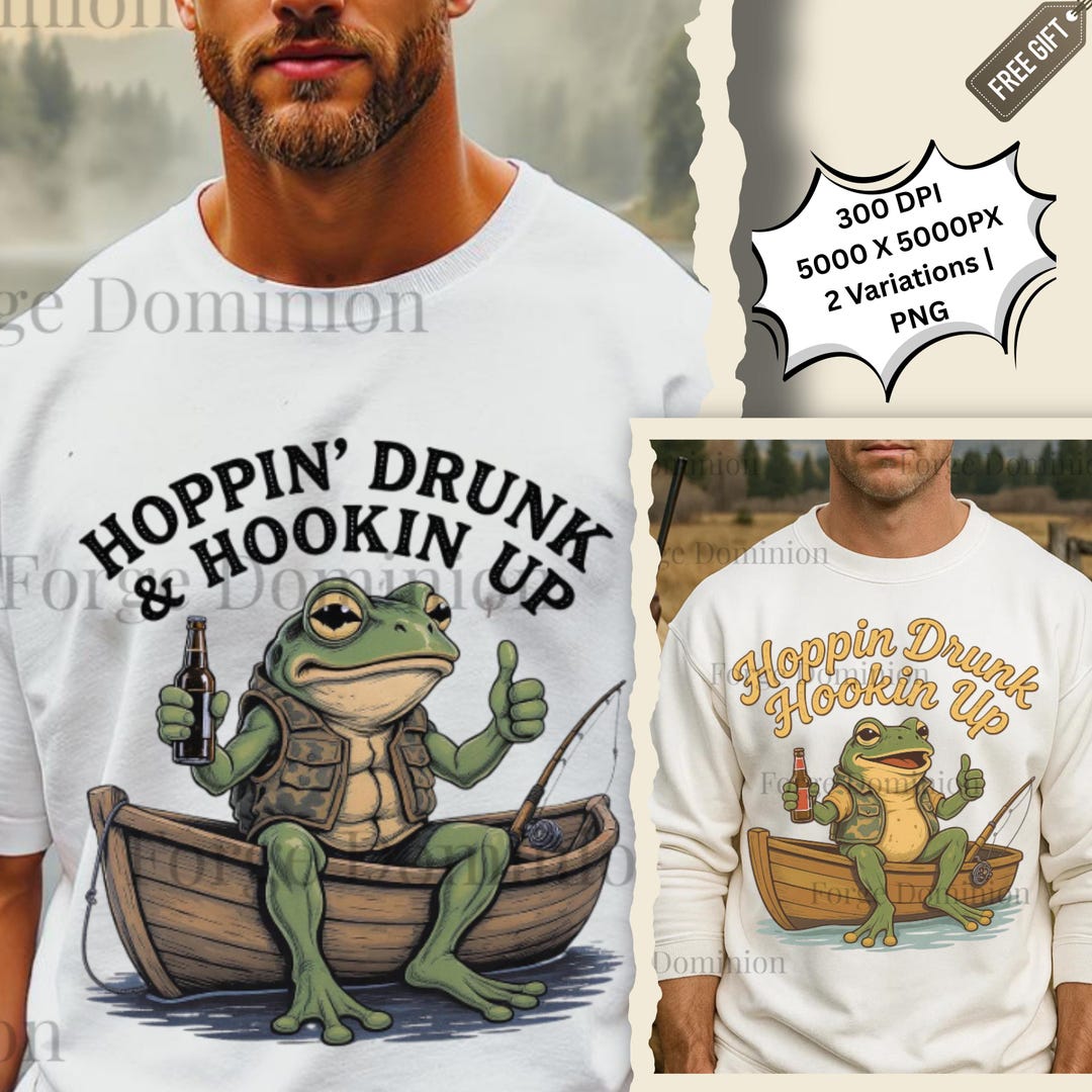 Funny Fishing Frog PNG: Hoppin’ Drunk Design (digital Download) - Etsy