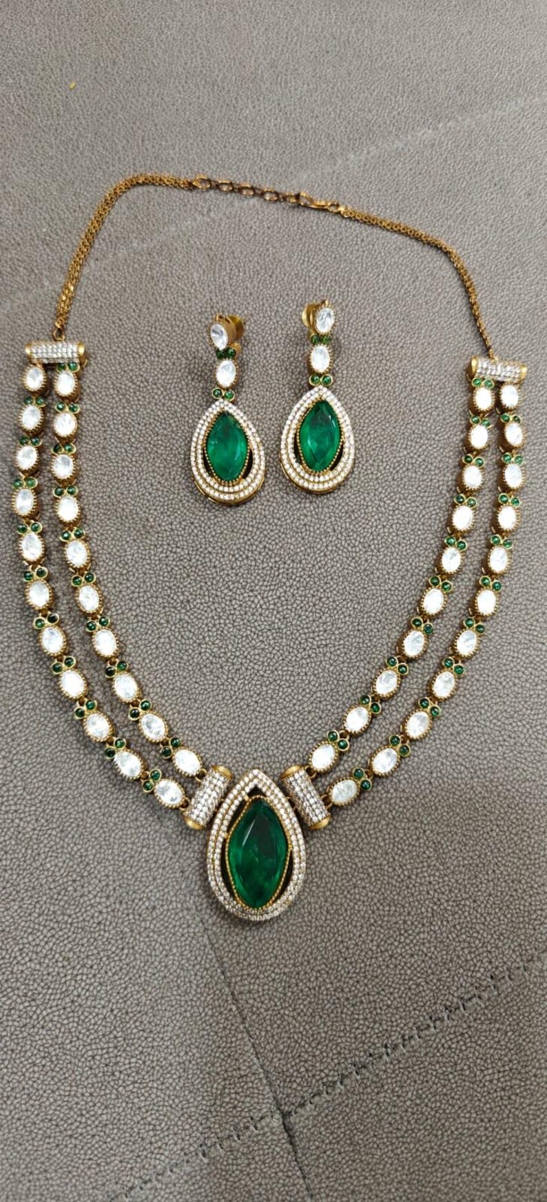 Gold Finish Emerald Green Ruby Polki Doublet Stones Uncut Moissanite Polki Kundan Wedding ...
