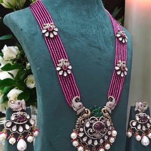 Jadau Kundan Long Multi String Necklace Mala Set With Earrings ...