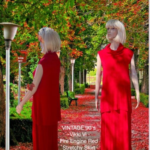 Vintage 80's VIKKI VI Bright Red Stretchy Skirt and - Etsy
