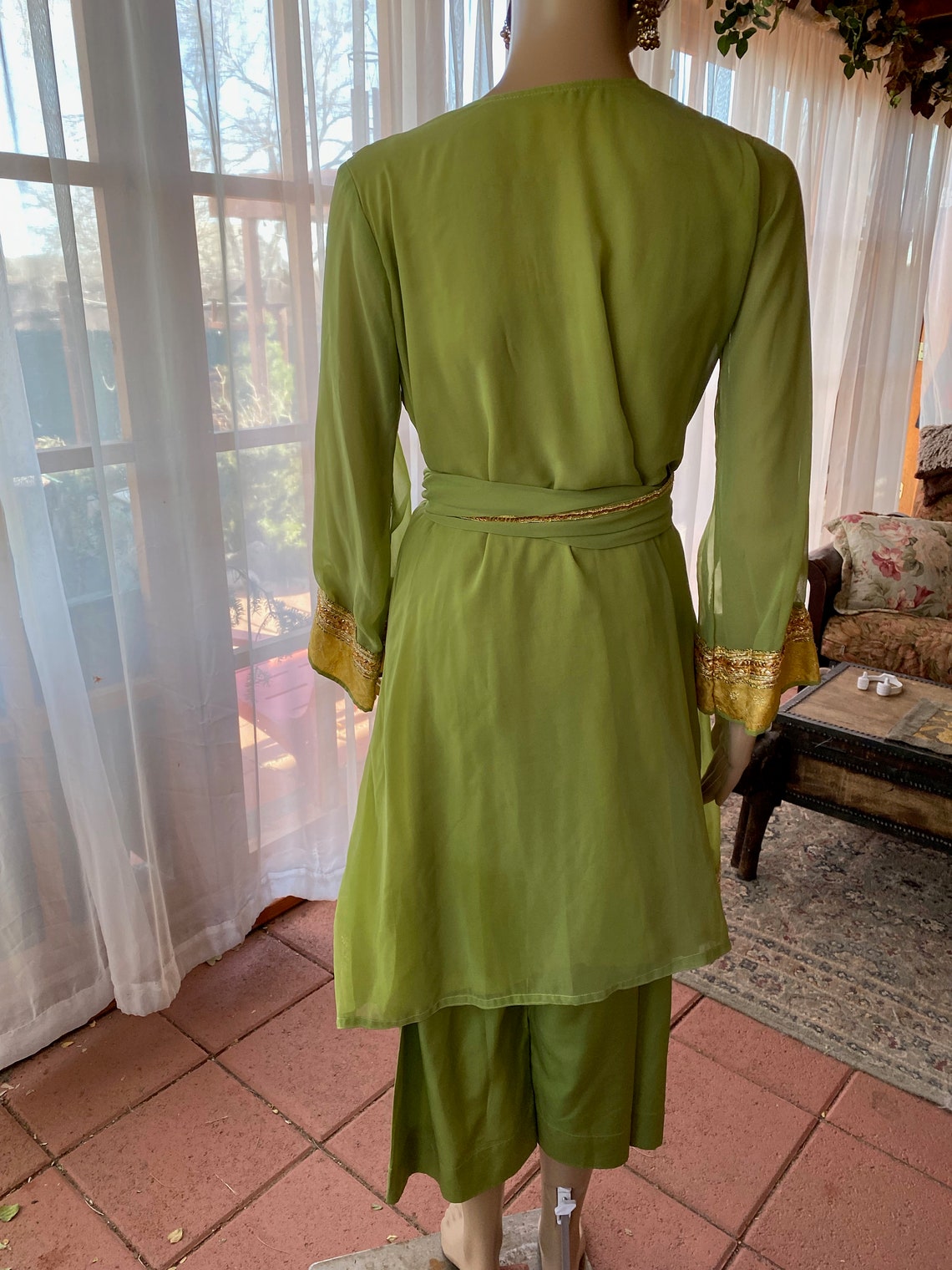 Sheer Indian Pakistani Punjabi three Pieces Green and Gold - Etsy
